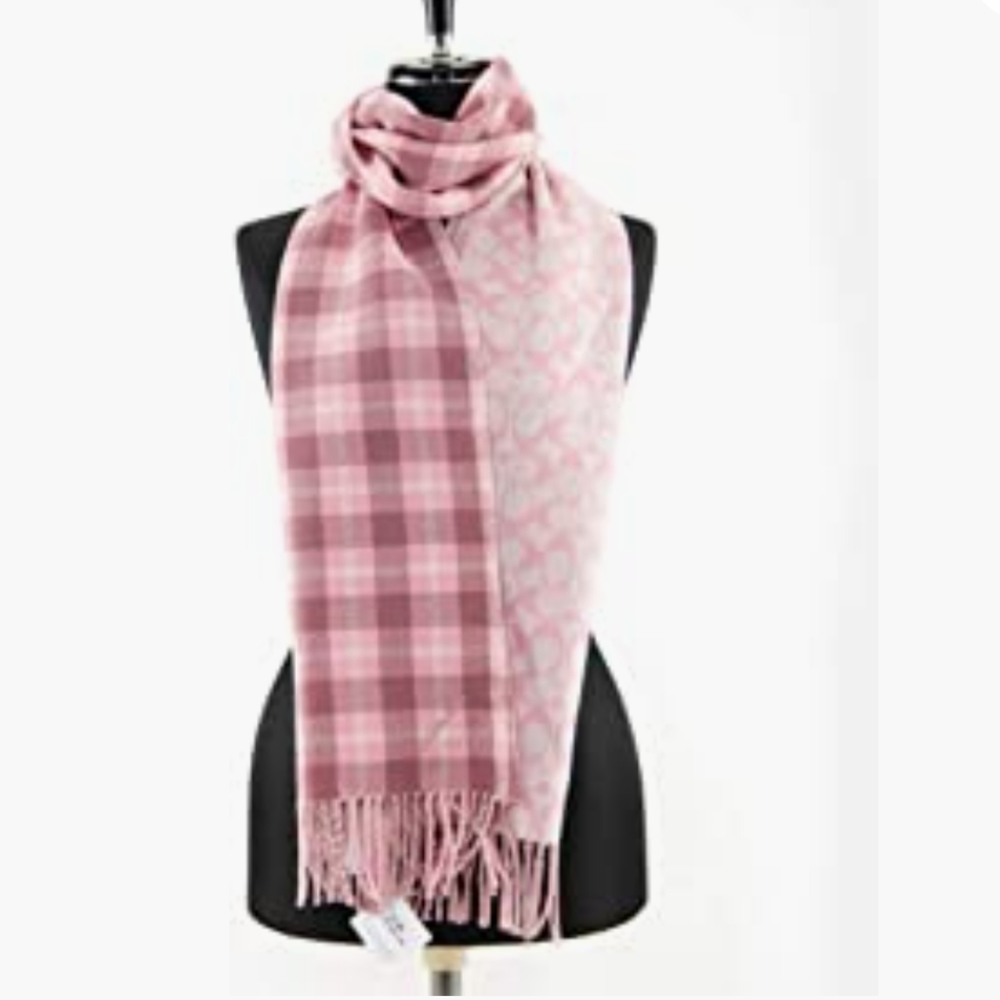 New Coach Signature Reversible Plaid Scarf - Gem